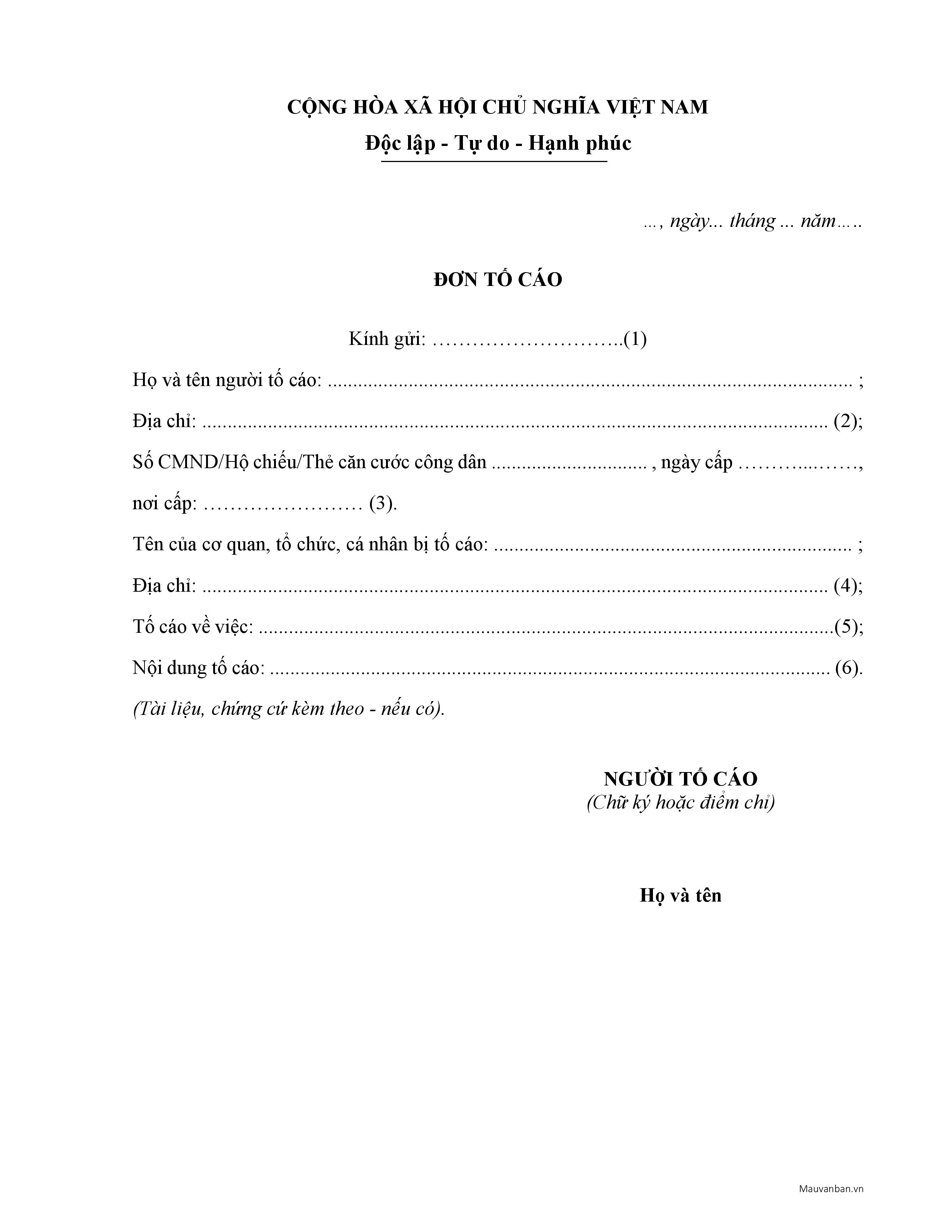 Mẫu đơn tố cáo - Xã Mường Toong - Tỉnh Điện Biên - Khiếu nại & Tố cáo ...