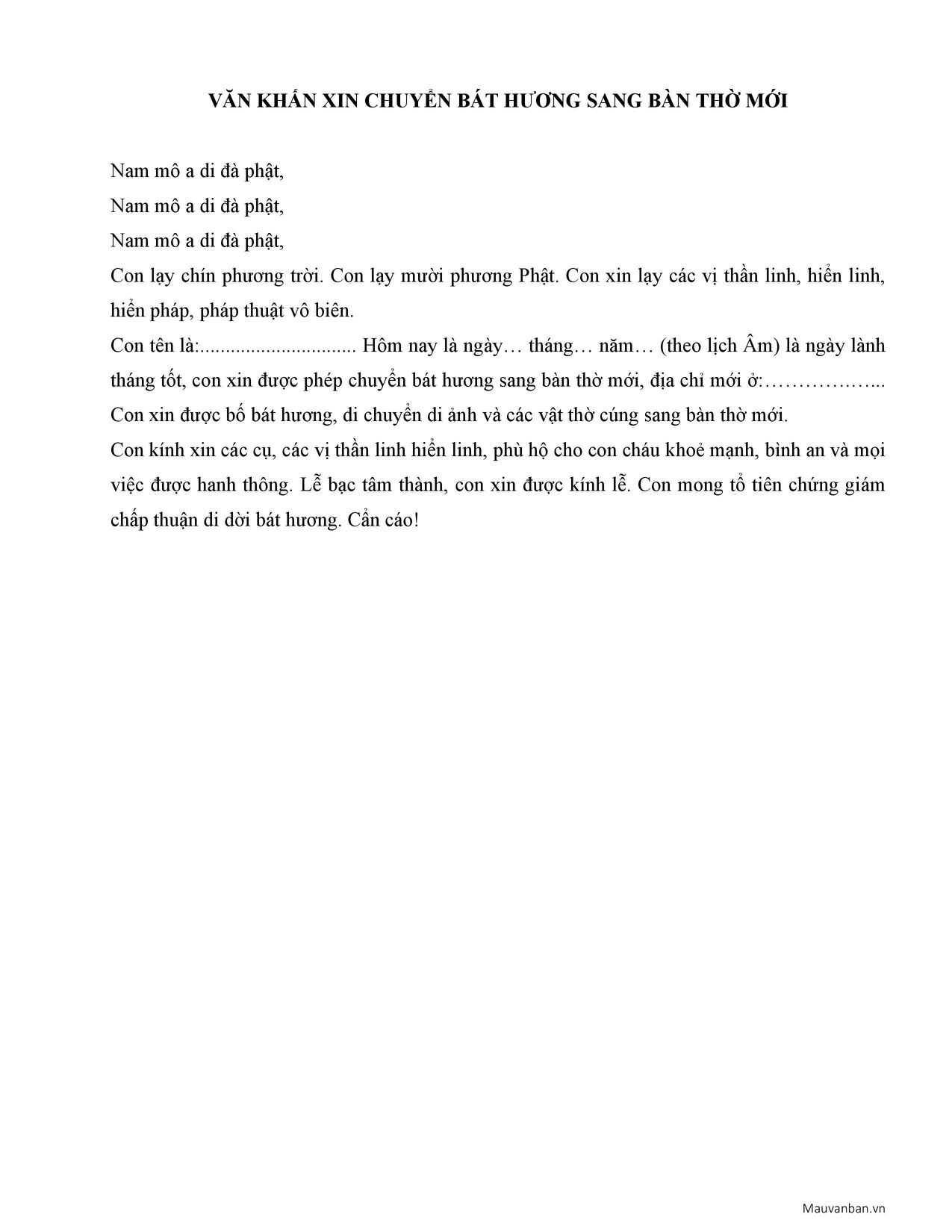 Văn khấn xin chuyển bát hương sang bàn thờ mới - Văn hoá & Tôn Giáo ...