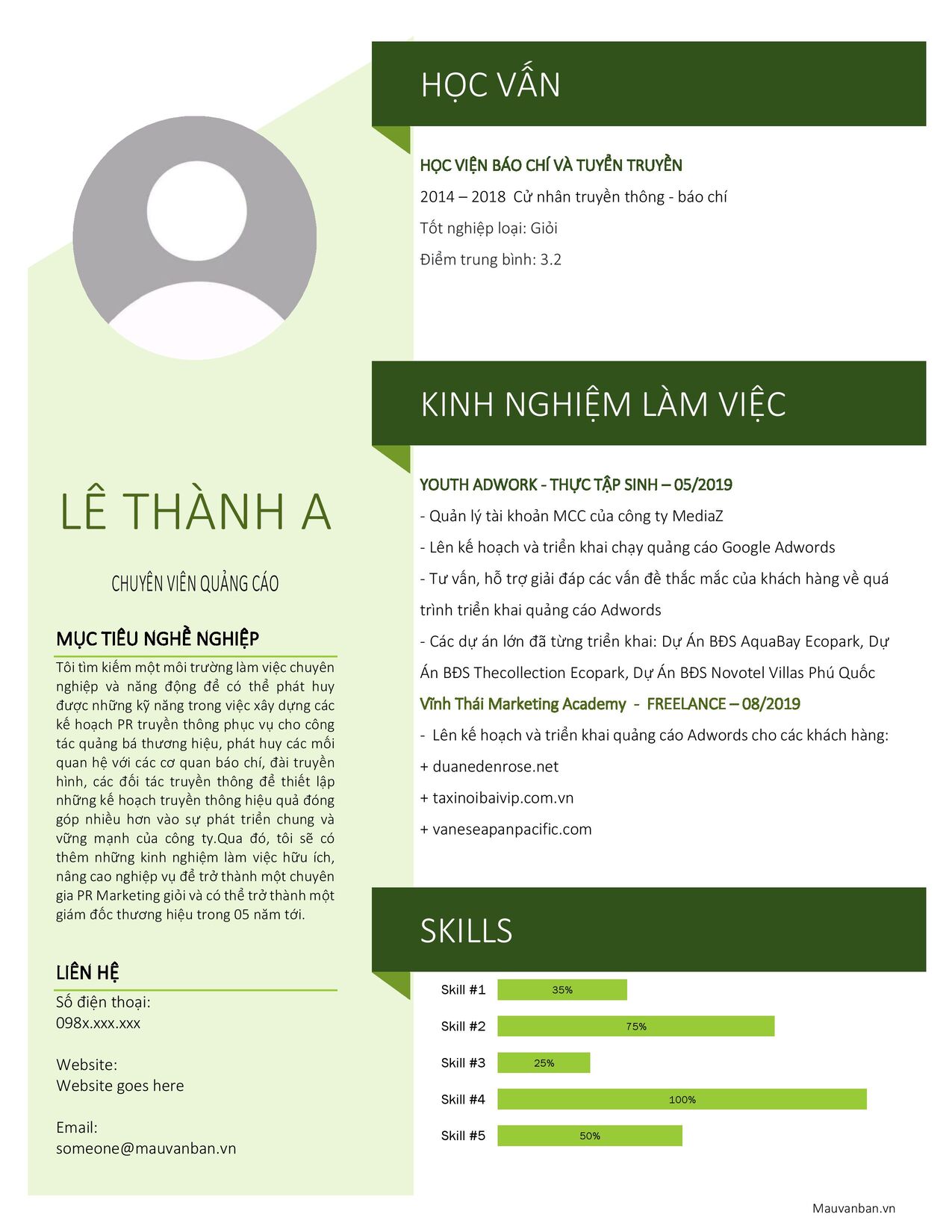 Mẫu CV chuyên viên quảng cáo Google Ads - CV Xin việc - Mẫu Văn Bản