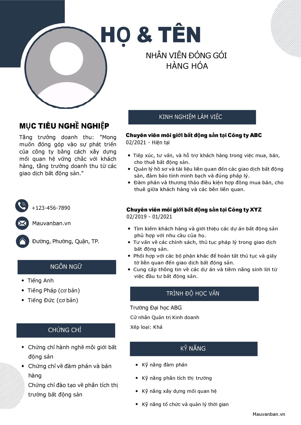 Mẫu CV chuyên viên môi giới - CV Xin việc - Mẫu Văn Bản