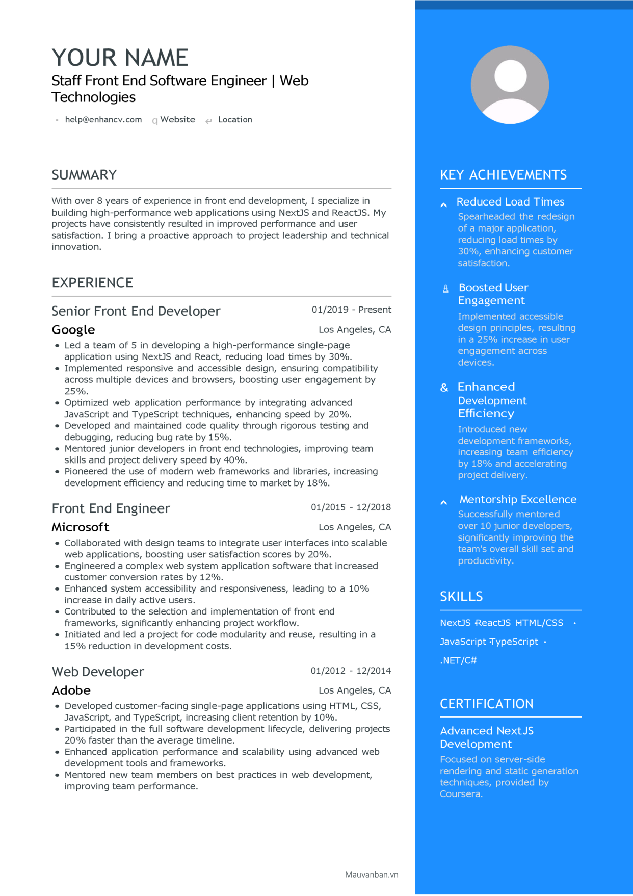 Cv front end - CV Xin việc - Mẫu Văn Bản