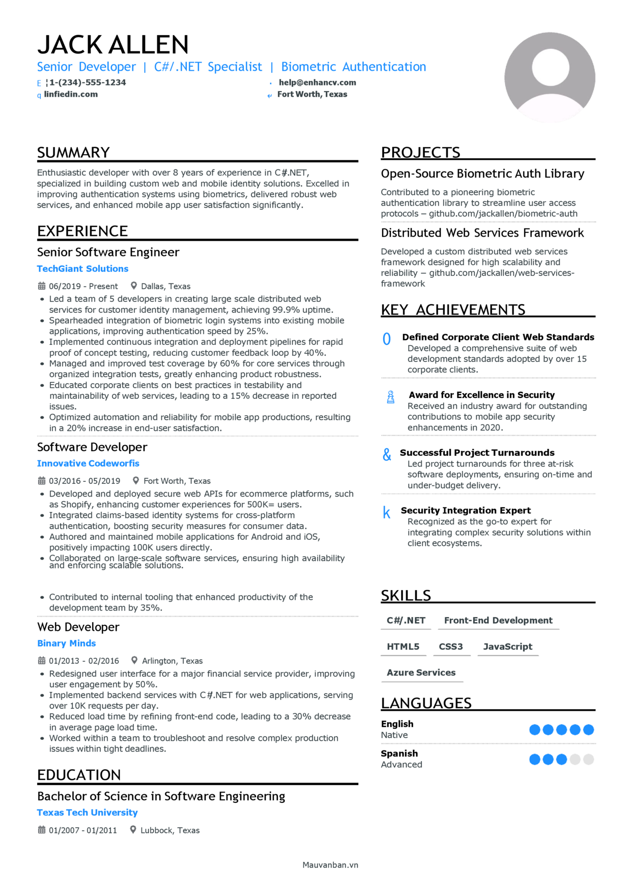 Cv senior developer - CV Xin việc - Mẫu Văn Bản