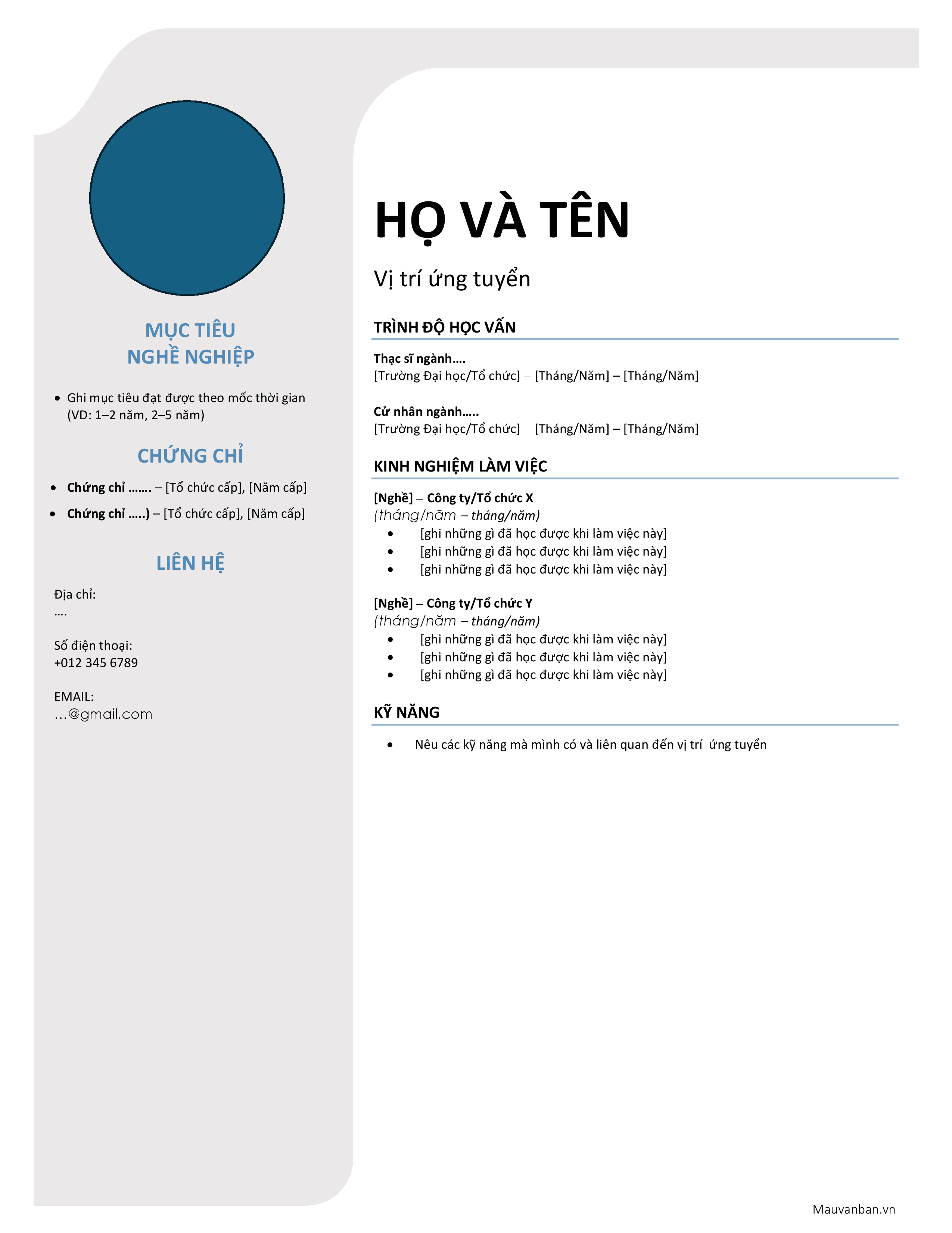 Mẫu cv đơn giản cho sinh viên - CV Xin việc - Mẫu Văn Bản