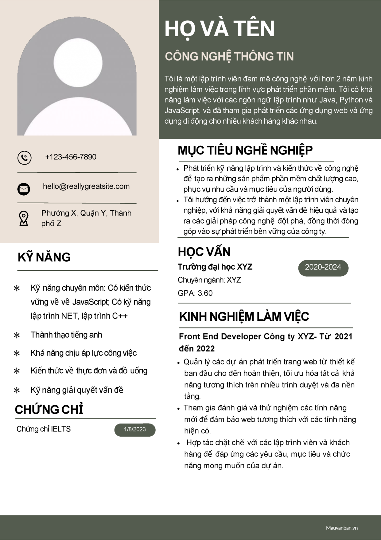Mẫu cv công nghệ thông tin - CV Xin việc - Mẫu Văn Bản