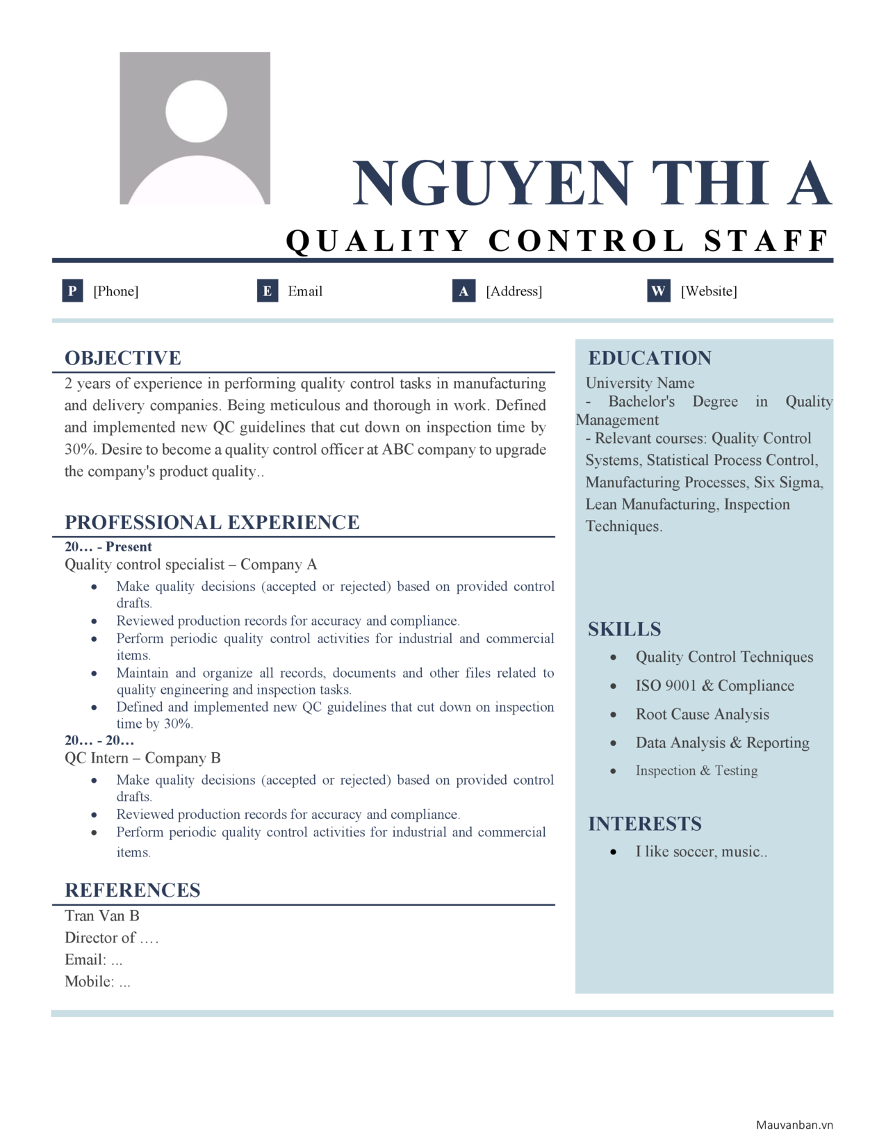 CV QC - CV Xin việc - Mẫu Văn Bản