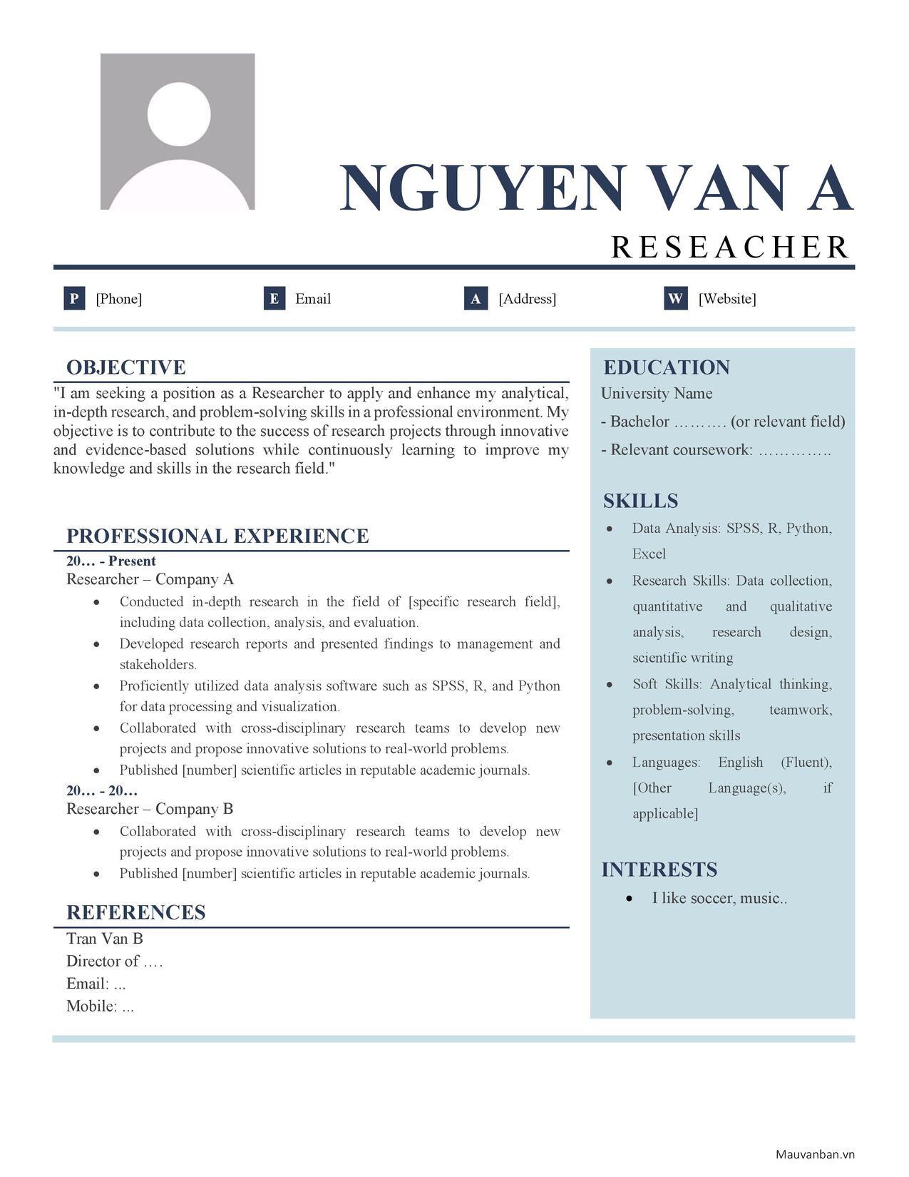 CV researcher - CV Xin việc - Mẫu Văn Bản