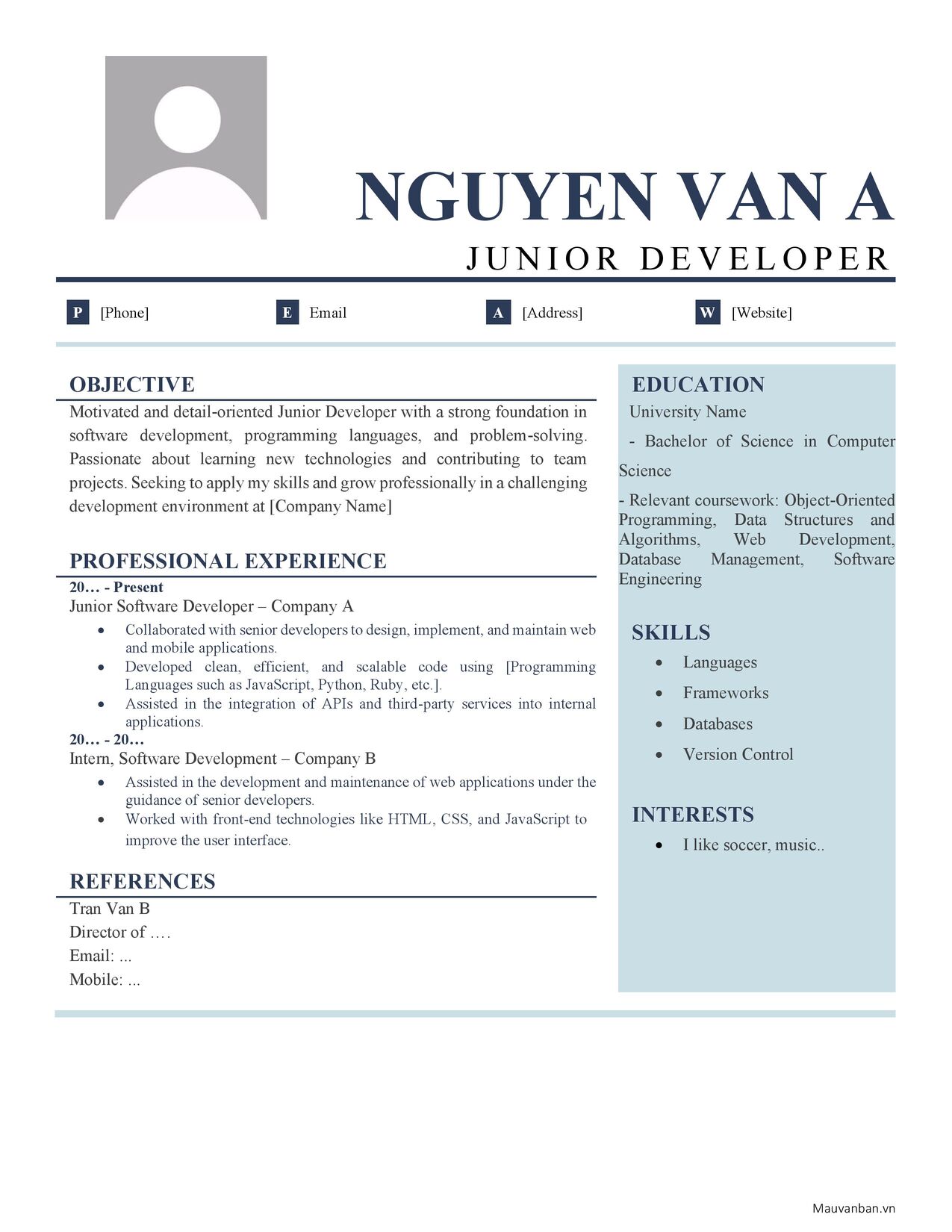 CV junior developer - CV Xin việc - Mẫu Văn Bản