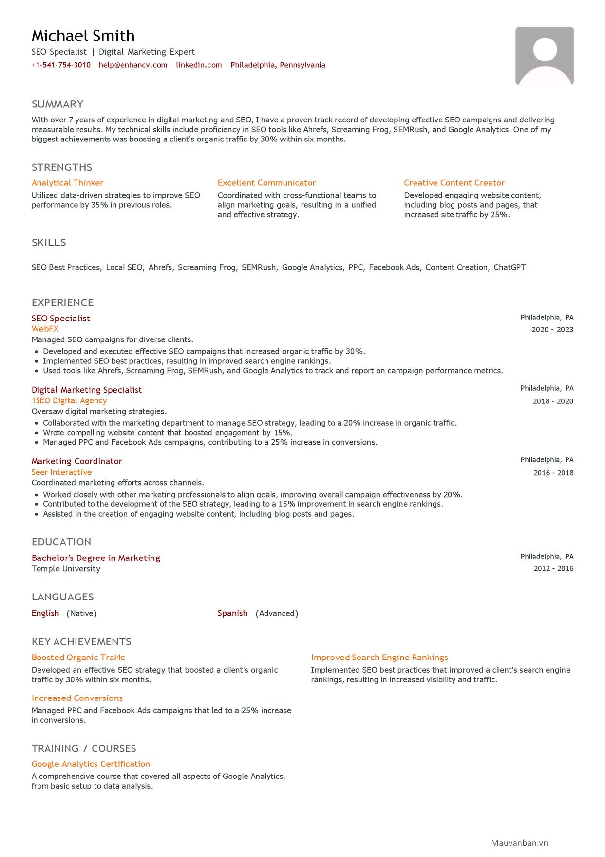 Cv seo specialist - CV Xin việc - Mẫu Văn Bản