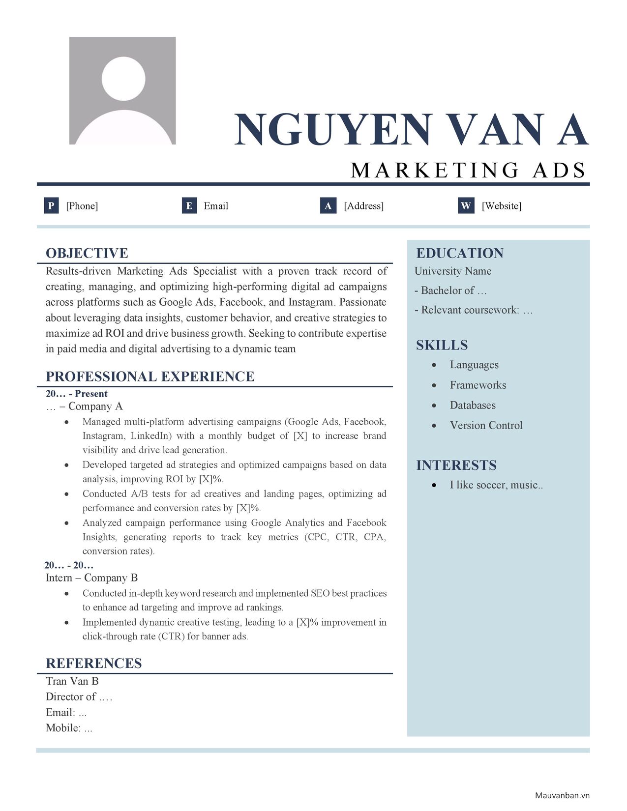 CV Marketing ads - CV Xin việc - Mẫu Văn Bản