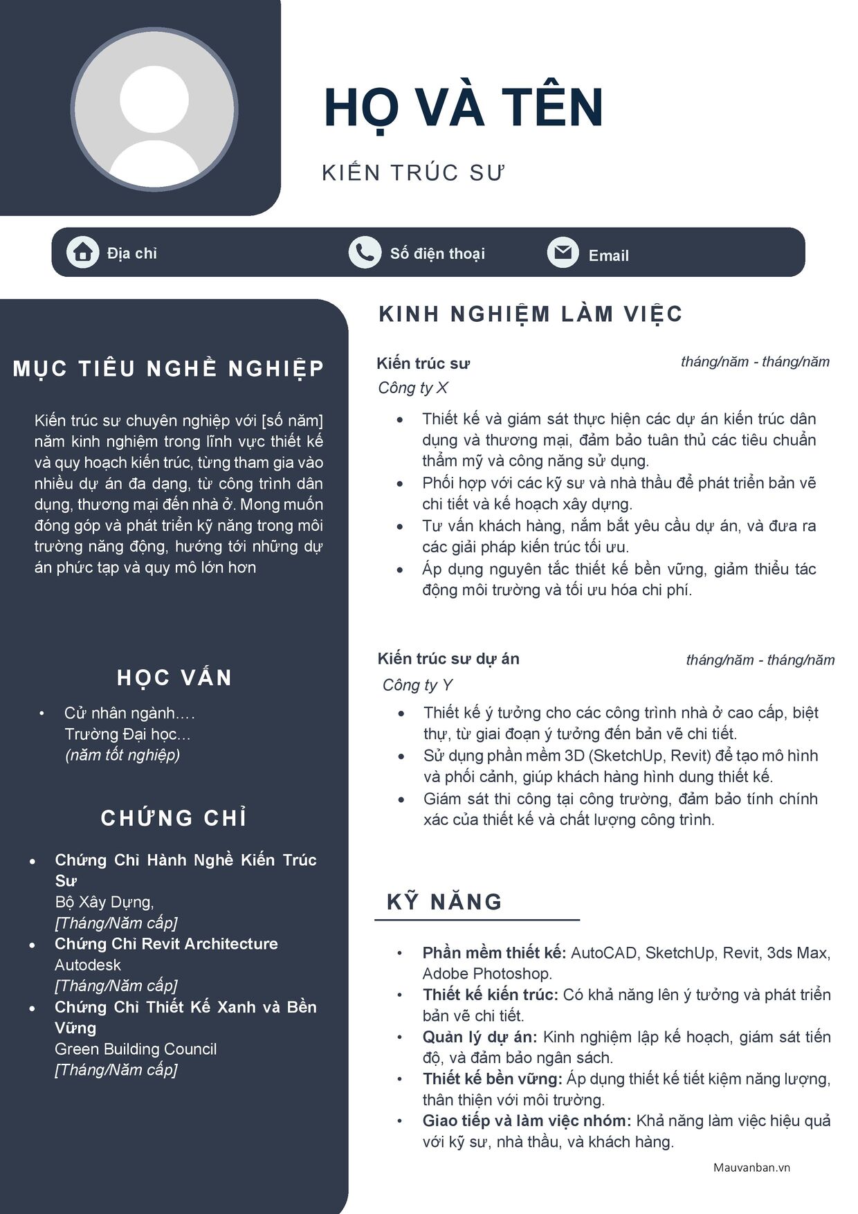 Mẫu CV kiến trúc sư - CV Xin việc - Mẫu Văn Bản