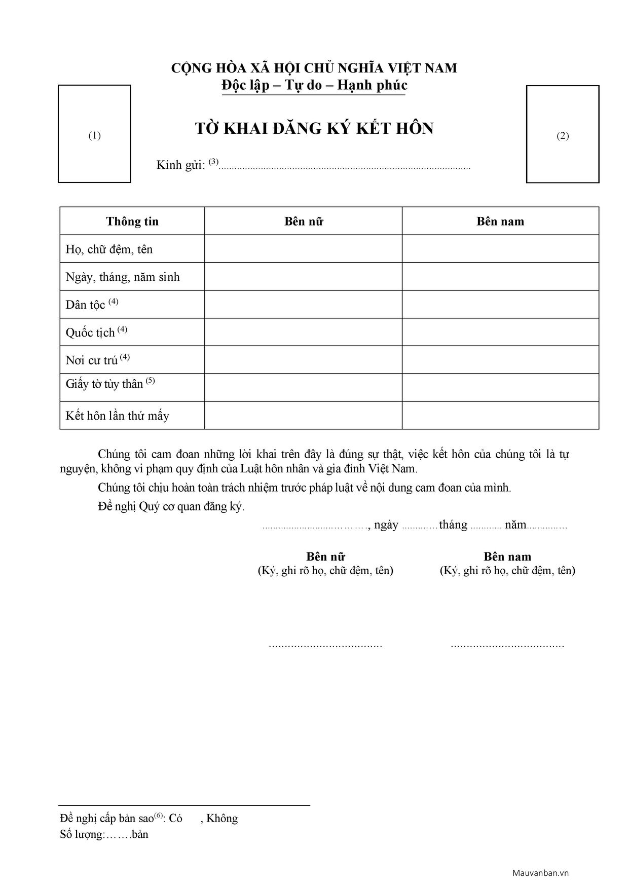 Đơn xin cấp giấy chứng nhận kết hôn cho trường hợp tái hôn - Hôn nhân ...