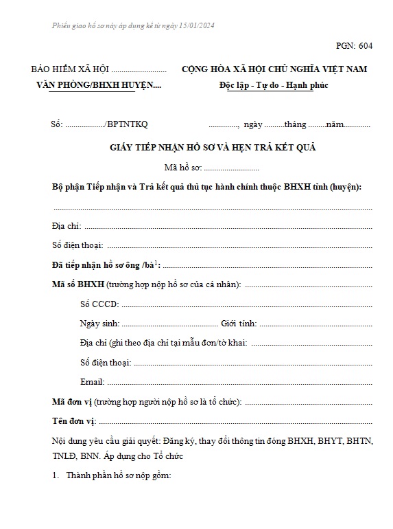 Mẫu 604 BHXH - Bảo hiểm & Xã hội - Mẫu Văn Bản