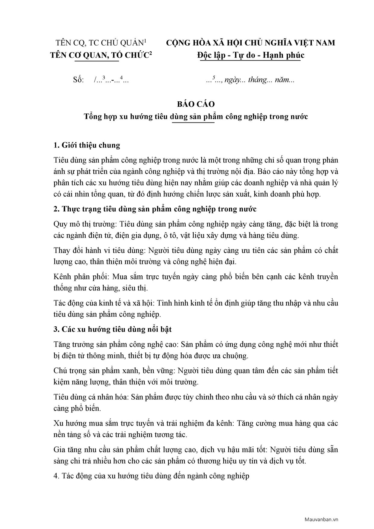 Báo cáo tổng hợp xu hướng tiêu dùng sản phẩm công nghiệp trong nước ...