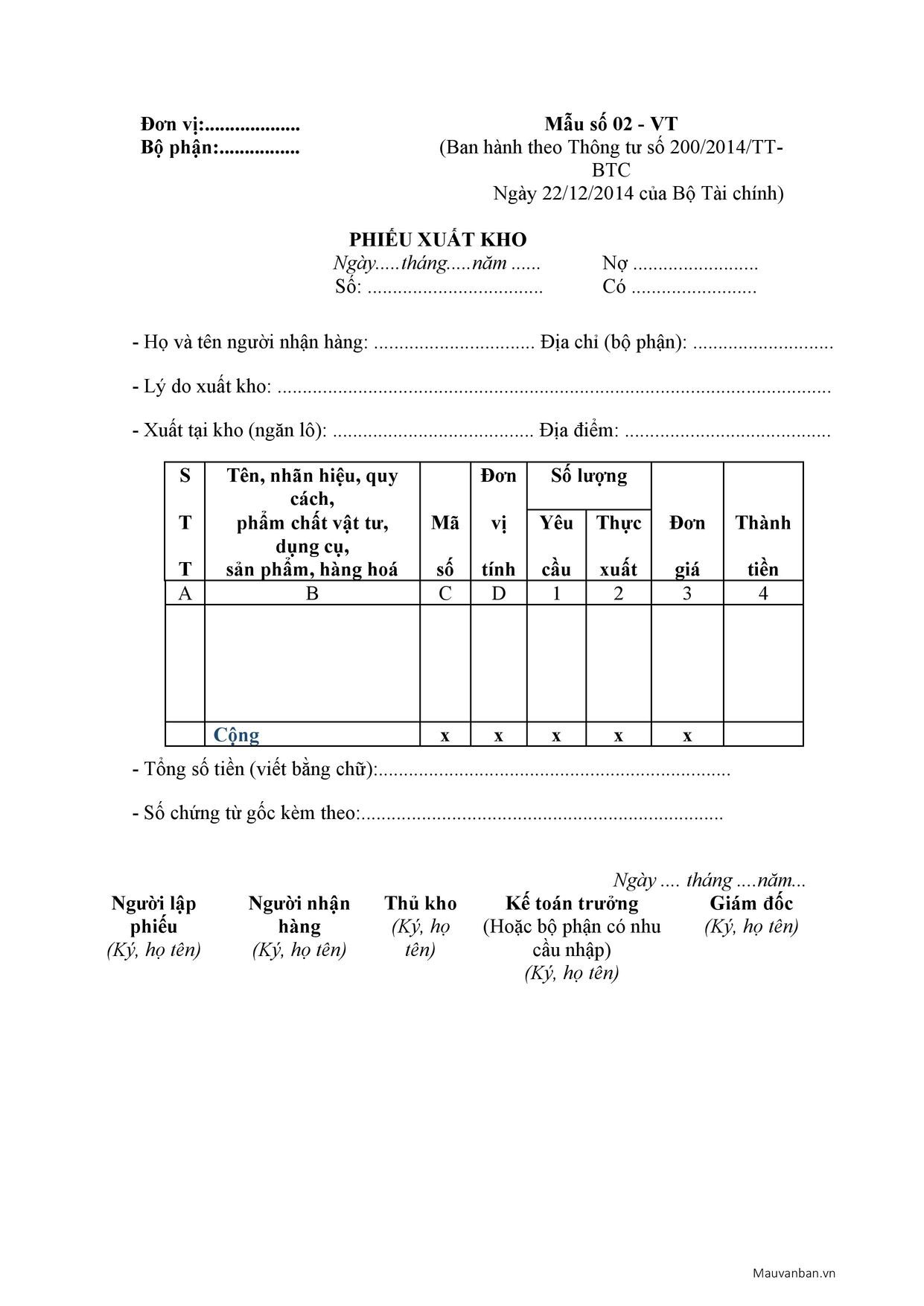 Phiếu xuất kho phụ tùng sửa chữa - Kế toán & Kiểm toán - Mẫu Văn Bản