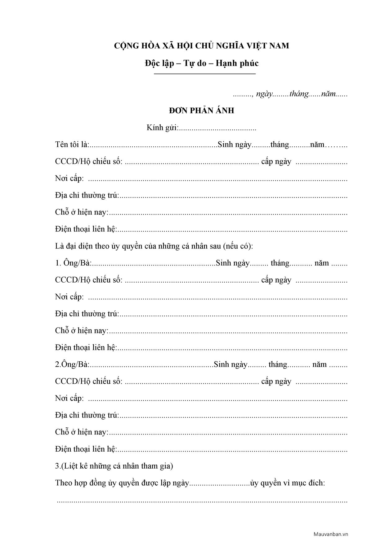 Đơn phản ánh về tình trạng rác thải xây dựng không được thu gom - Môi trường & Thiên tai - Mẫu ...