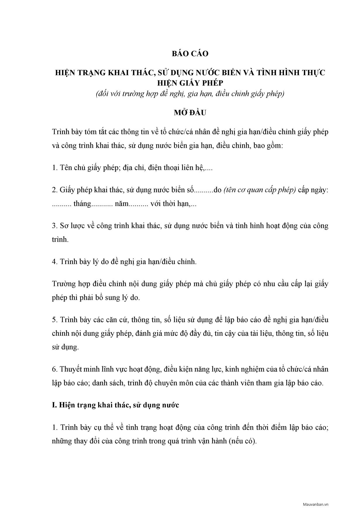 Báo cáo hiện trạng khai thác nước dưới đất - Năng lượng & Tài nguyên - Mẫu Văn Bản