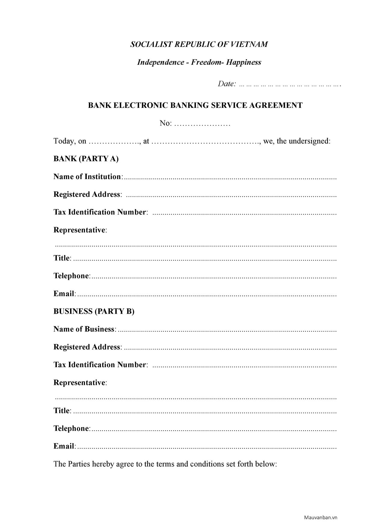 Bank Electronic Banking Service Agreement - Tài chính & Ngân hàng - Mẫu ...