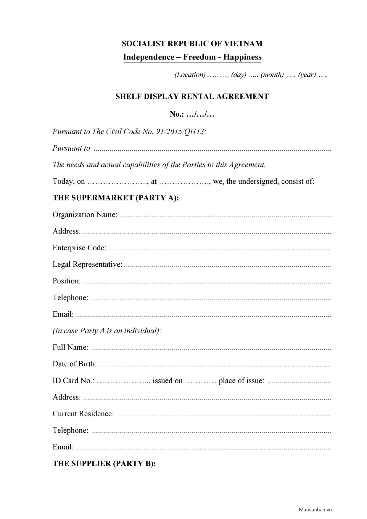 Shelf Display Rental Agreement in Supermarkets - Thương mại & Bán lẻ ...