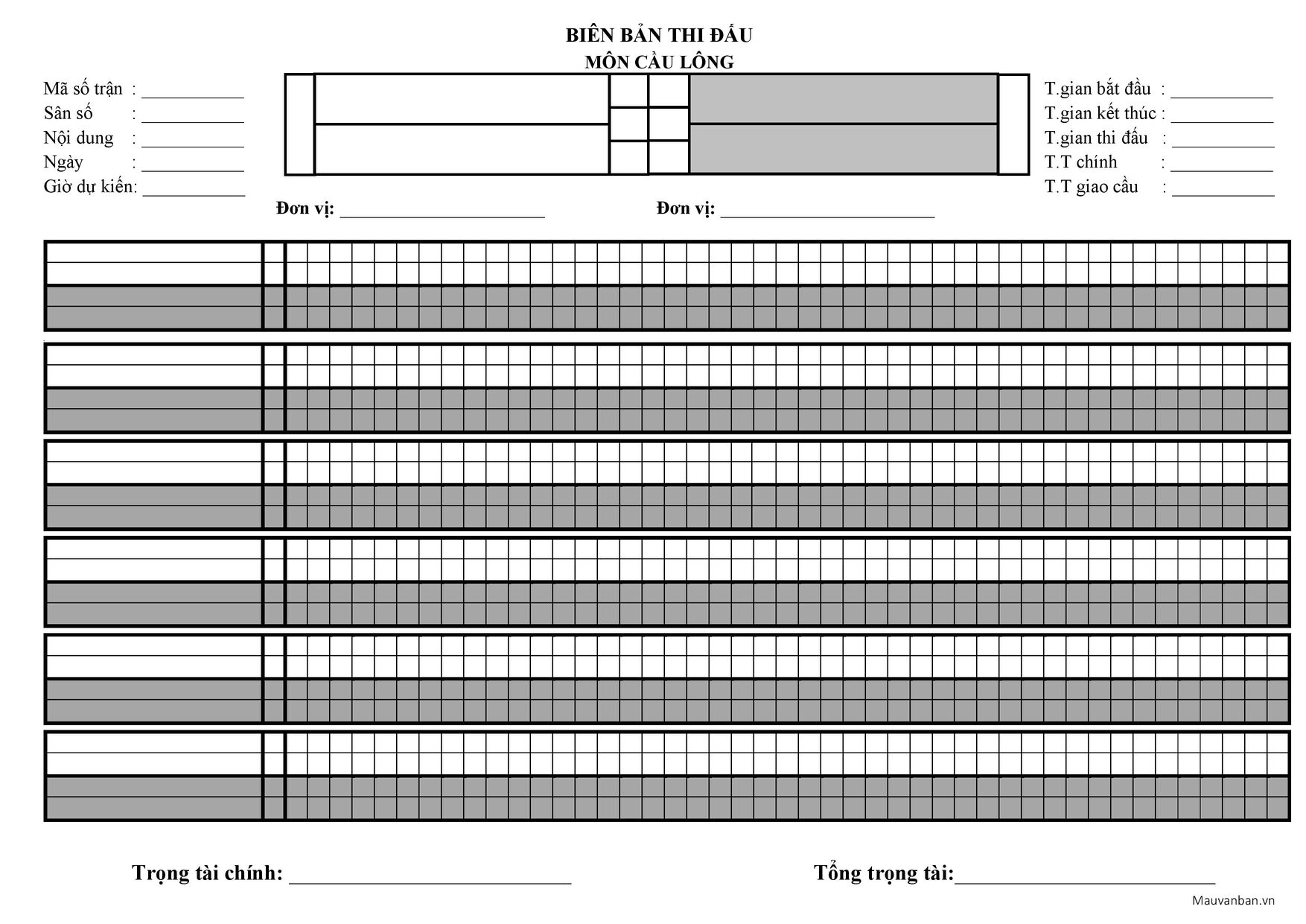 Mẫu Biên bản trọng tài môn cầu lông - Thể dục & Thể thao - Mẫu Văn Bản